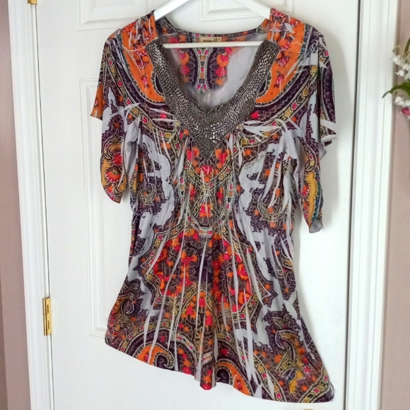 OneWorld | Tops | Oneworld Shimmery Jersey Beaded Fairy Tunic Top Small ...